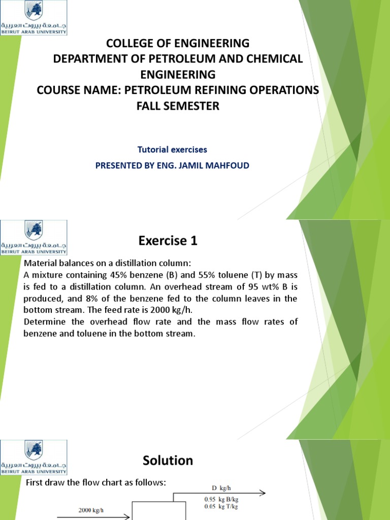 Tutorial Exercises | PDF | Distillation | Chemical Equilibrium