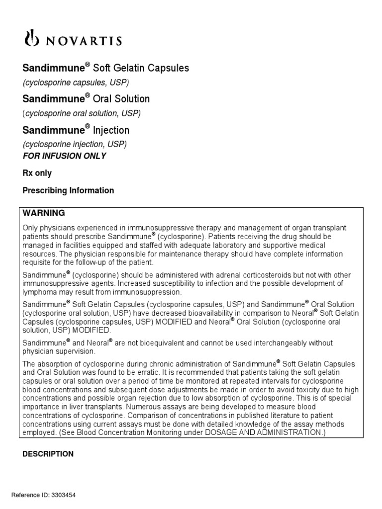 Soft Gelatin Capsules Oral Solution Injection: Sandimmune | PDF | Dose ...