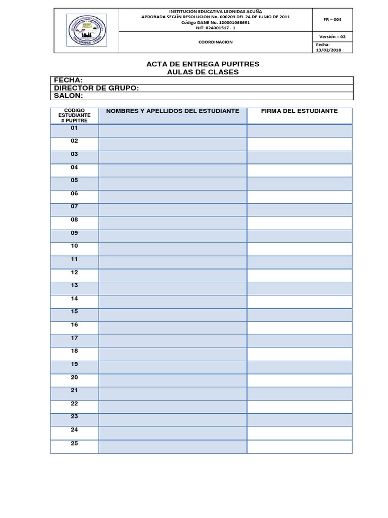 Formato Acta de Entrega Pupitres | PDF