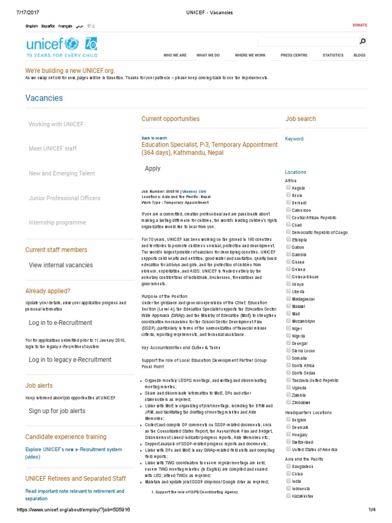UNICEF - Vacancies | PDF | Unicef | Wash