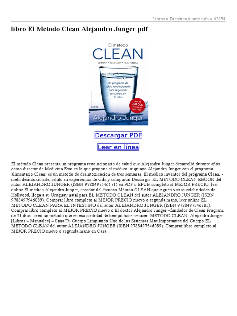 libro El Metodo Clean Alejandro Junger pdf: Descargar PDF Leer en línea ...