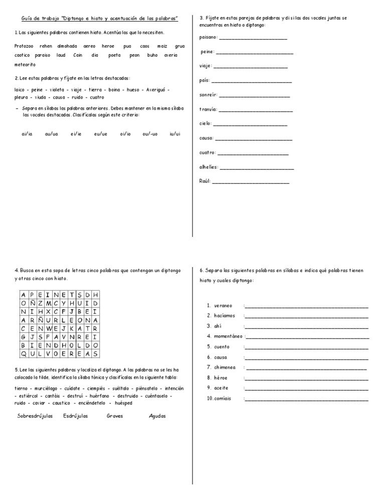 Guía de Diptongos e Hiatos | PDF | Voz humana | Fonética