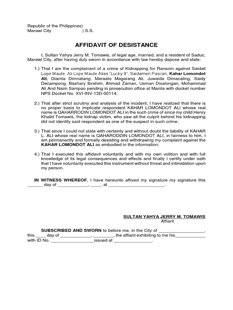 Affidavit of Desistance | PDF