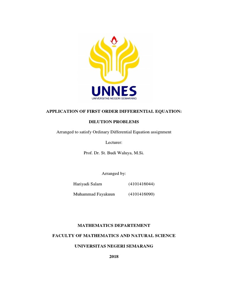 Application Of First Order Differential Equation Pdf Differential Equations Solution