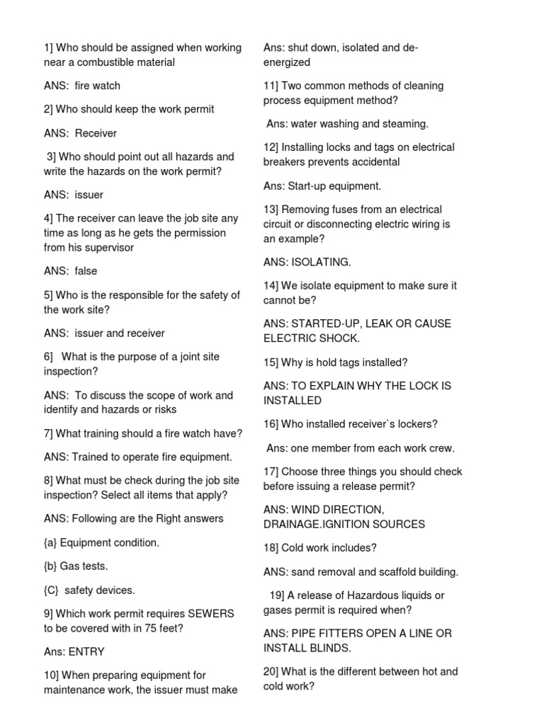 Work Permit Q&A | PDF | Safety | Nature