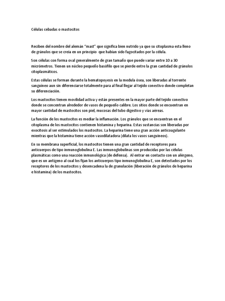Células Cebadas o Mastocitos | PDF