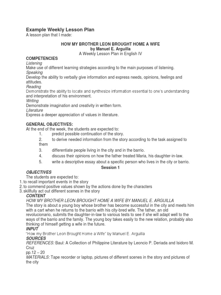 How My Brother Leon Brought Home A Wife LP | PDF | Lesson Plan ...