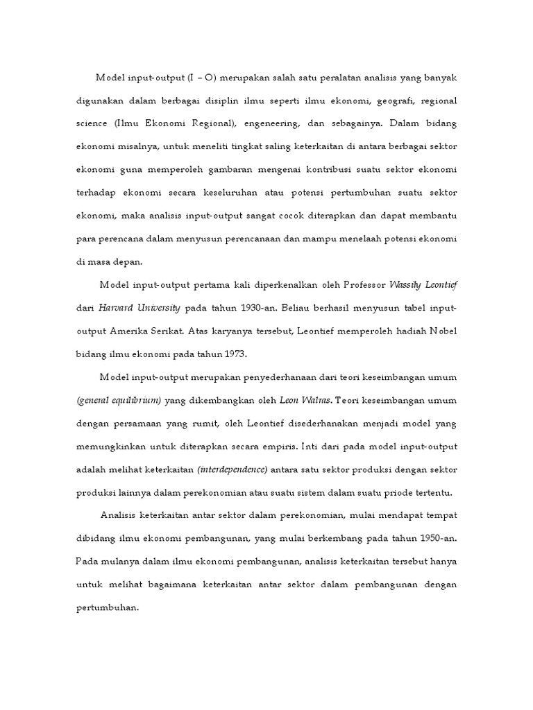 Model Input Output Ekonomi Regional | PDF