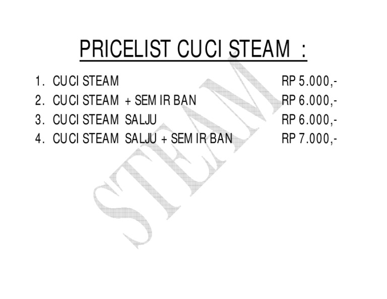 Cuci Steam Price List | PDF | Cooking, Food & Wine