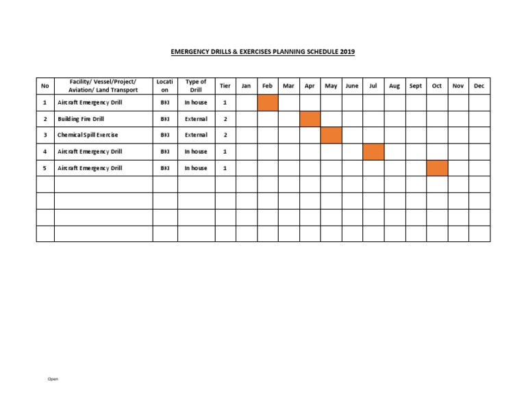 Emergency Drills Schedule 2019 | PDF
