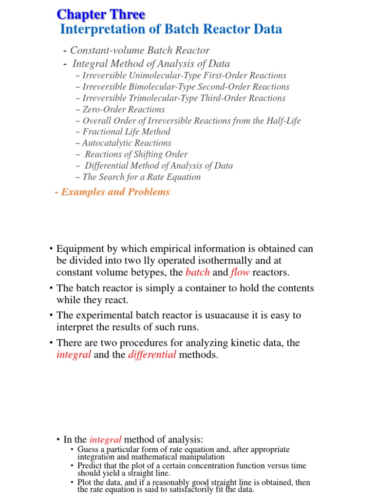 Interpretation of Batch Reactor Data: Chapter Three | PDF | Reaction Rate | Stoichiometry