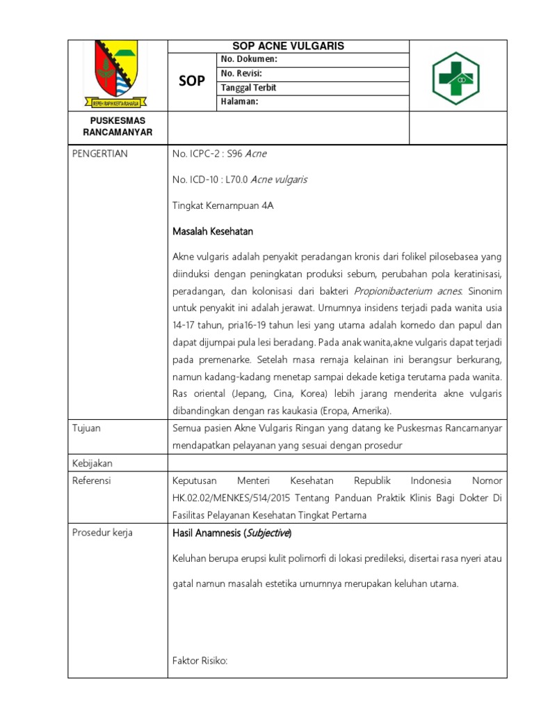 Sop Acne Vulgaris | PDF