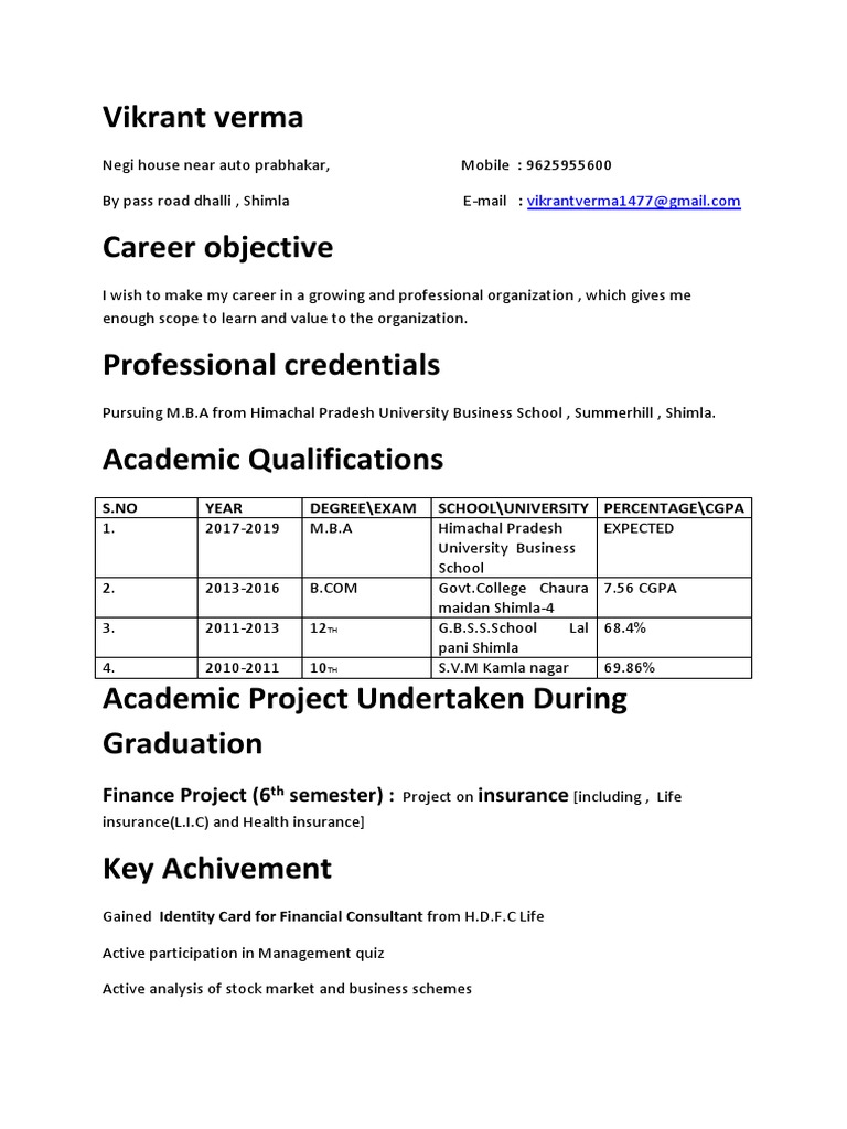 Vikrant Verma: Finance Project (6 Semester) : Insurance | PDF
