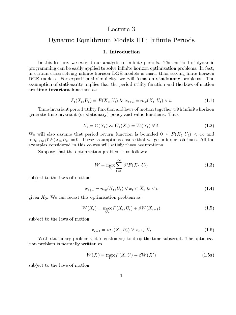 Dynamic Equilibrium Models III: Infinite Periods | PDF | Teaching Mathematics | Economies
