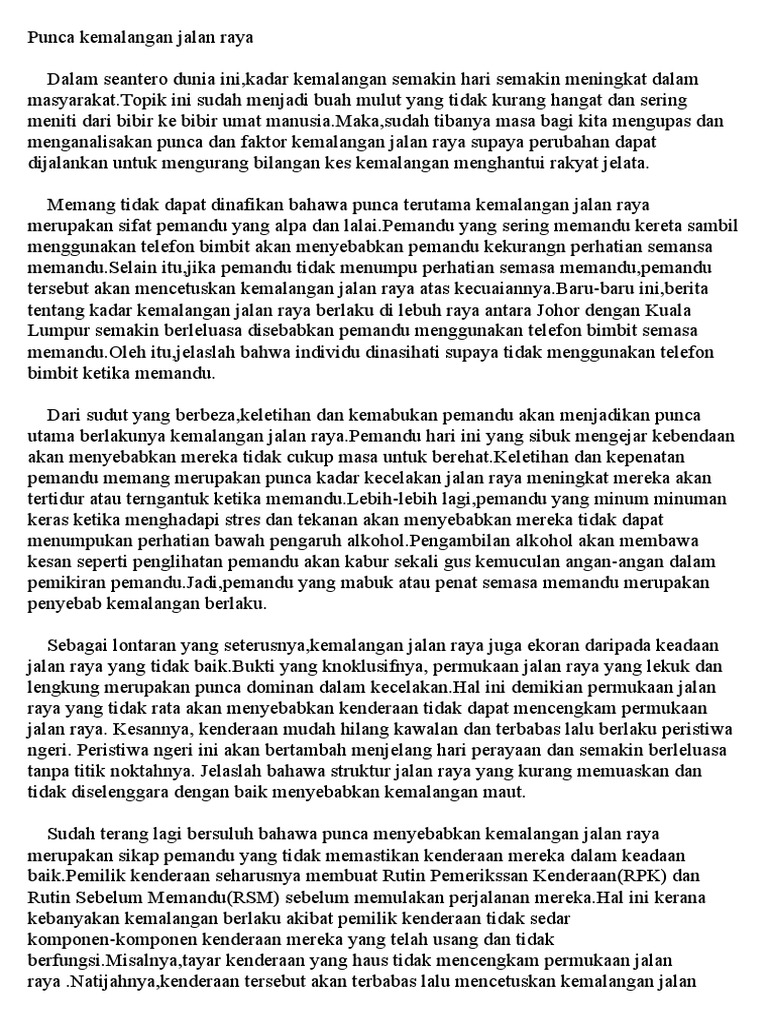 Punca Kemalangan Jalan Raya | PDF