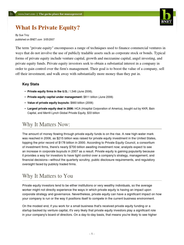 What Is Private Equity | PDF | Private Equity | Leveraged Buyout