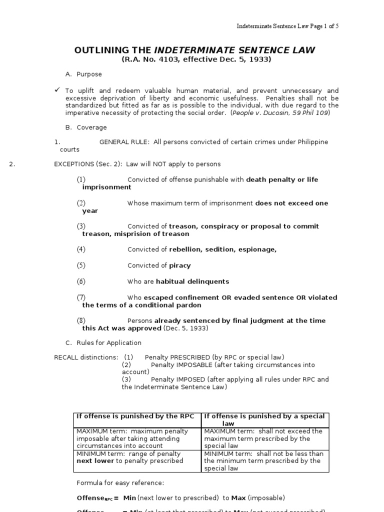 Indeterminate Sentence Law | Parole | Mandatory Sentencing