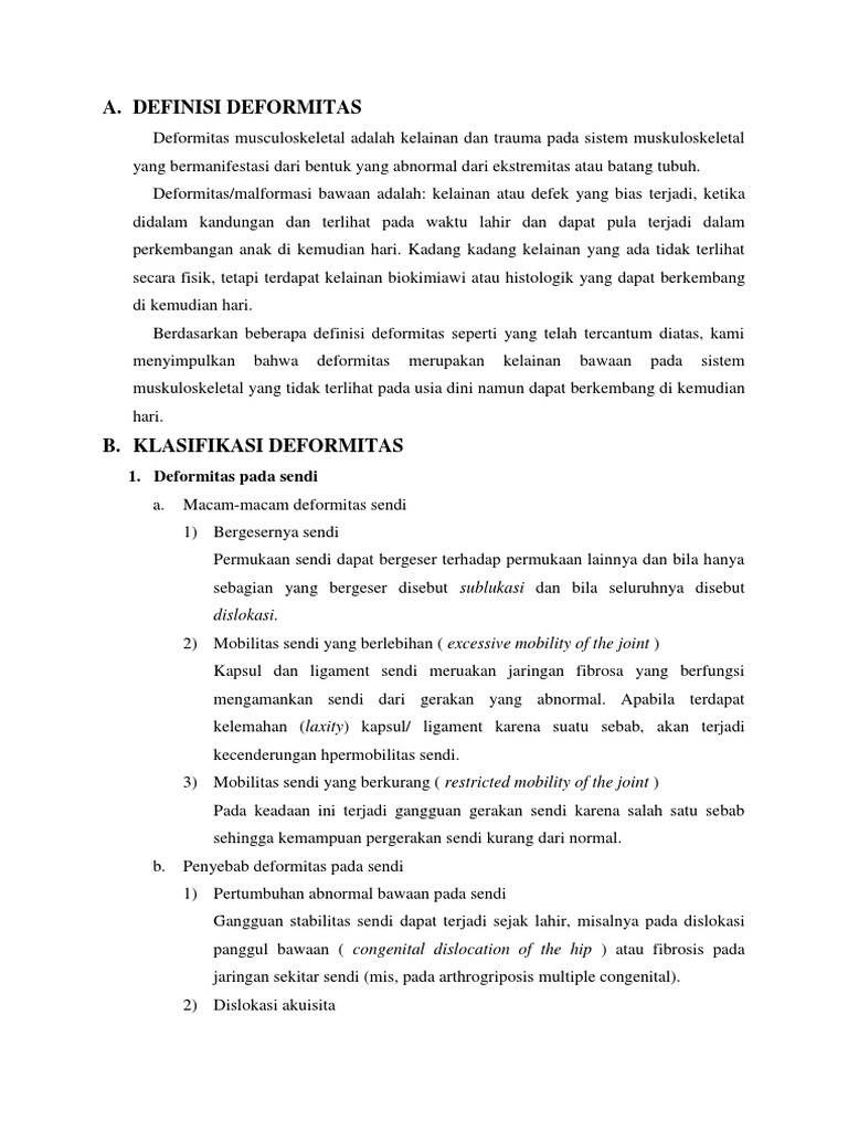Deformitas Muskuloskeletal: Definisi, Klasifikasi, dan Patofisiologi ...