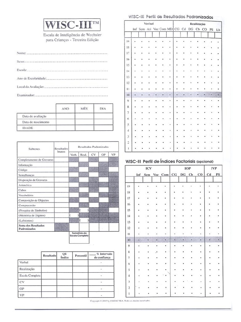 Wisc-III - Folha de Resposta | PDF