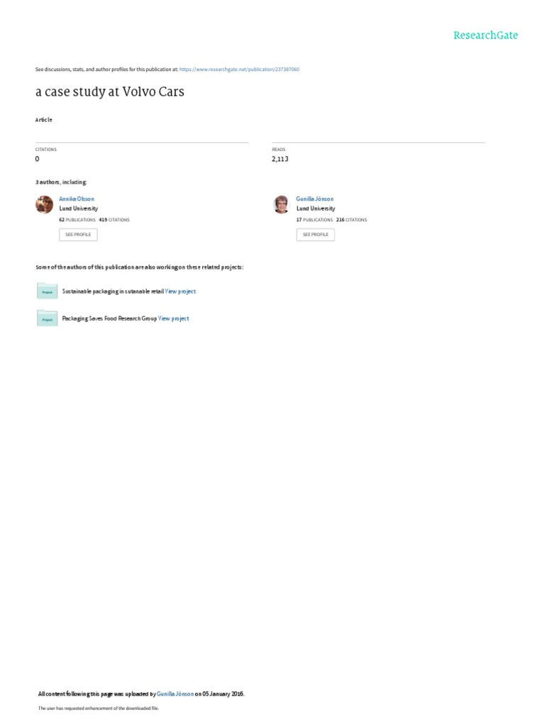 A Case Study at Volvo Cars | PDF | Packaging And Labeling | Logistics