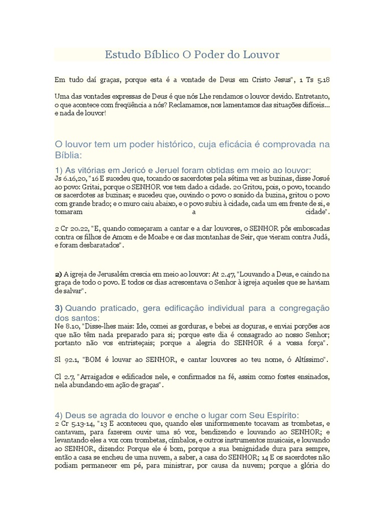 Estudo Bíblico O Poder Do Louvor | PDF | Deus | Fé