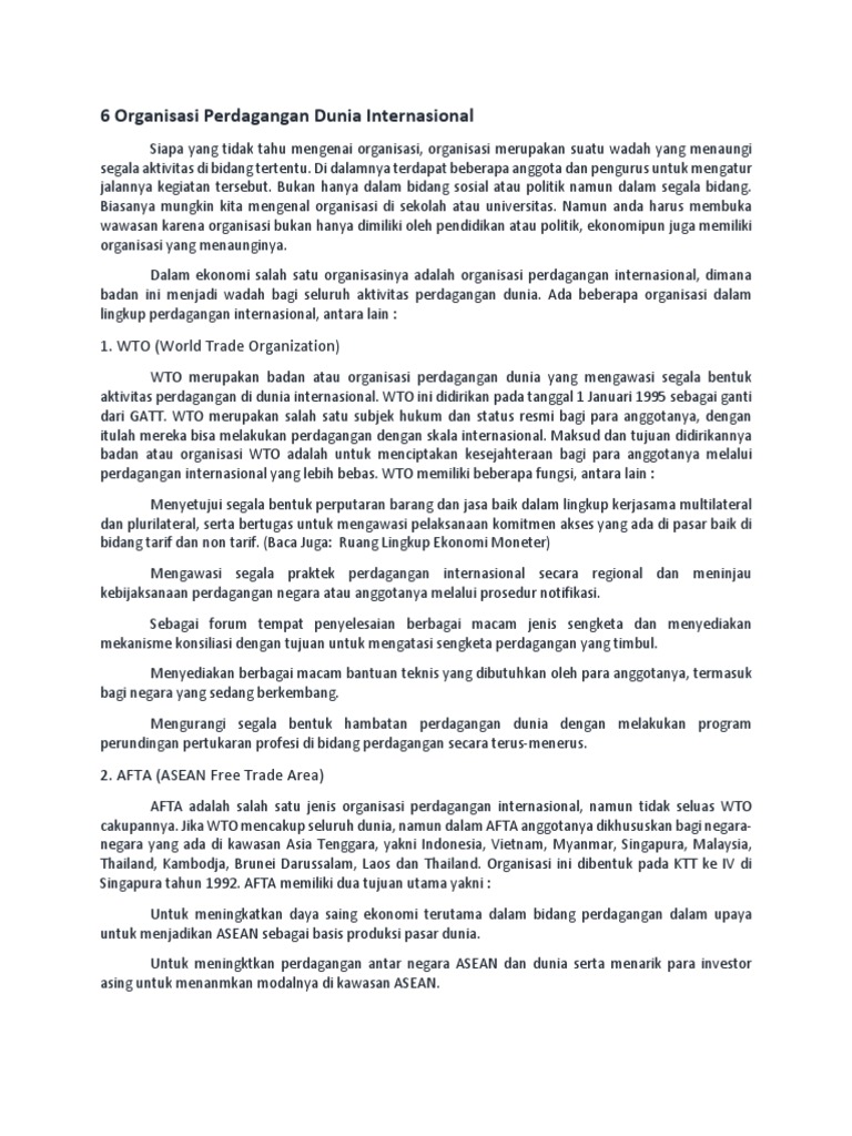 6 Organisasi Perdagangan Dunia Internasional | PDF