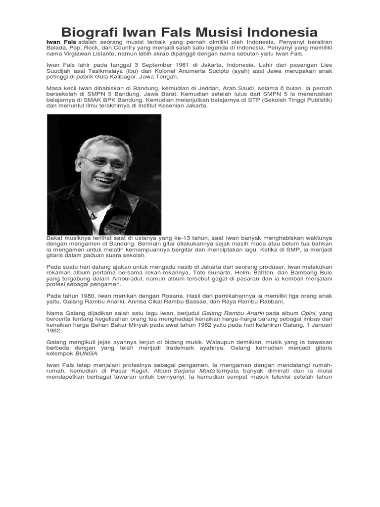 Biografi Iwan Fals Musisi Indonesia | PDF
