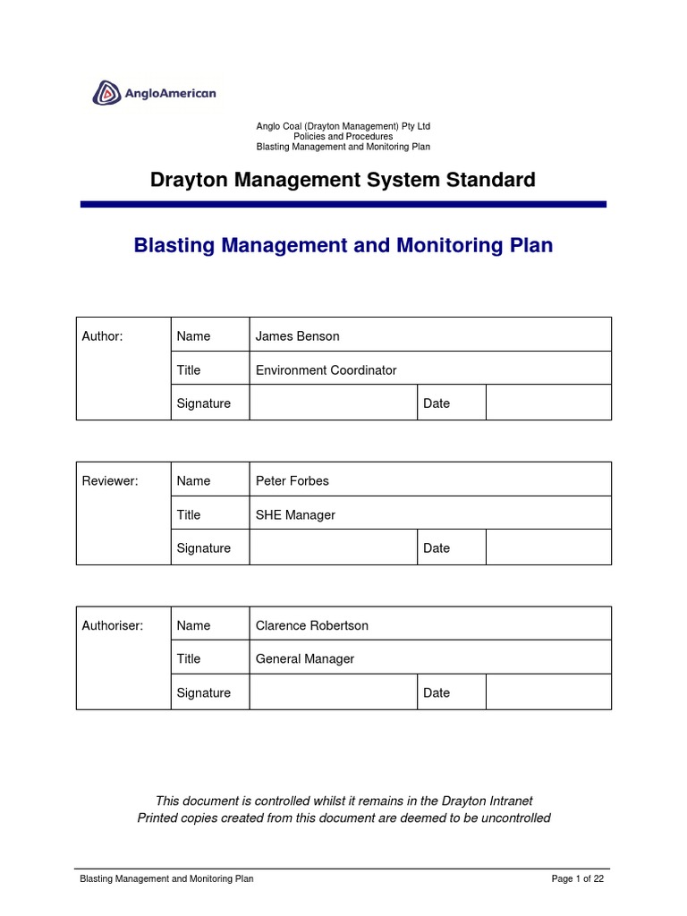 Blasting Management and Monitoring | PDF | Regulatory Compliance | Mining