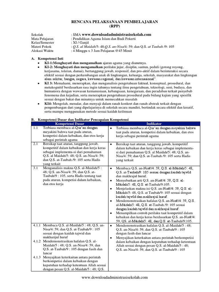 RPP PAI Kelas XI Bab 1 | PDF