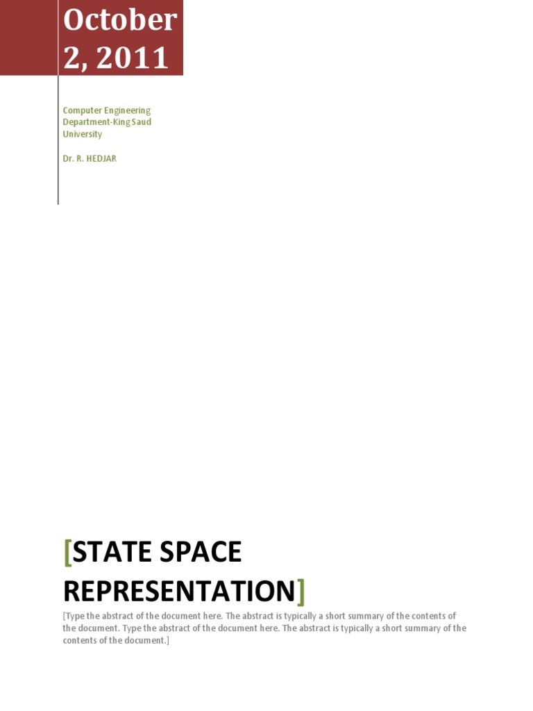 State Space Representation PDF | PDF | Control Theory | Mathematical Concepts