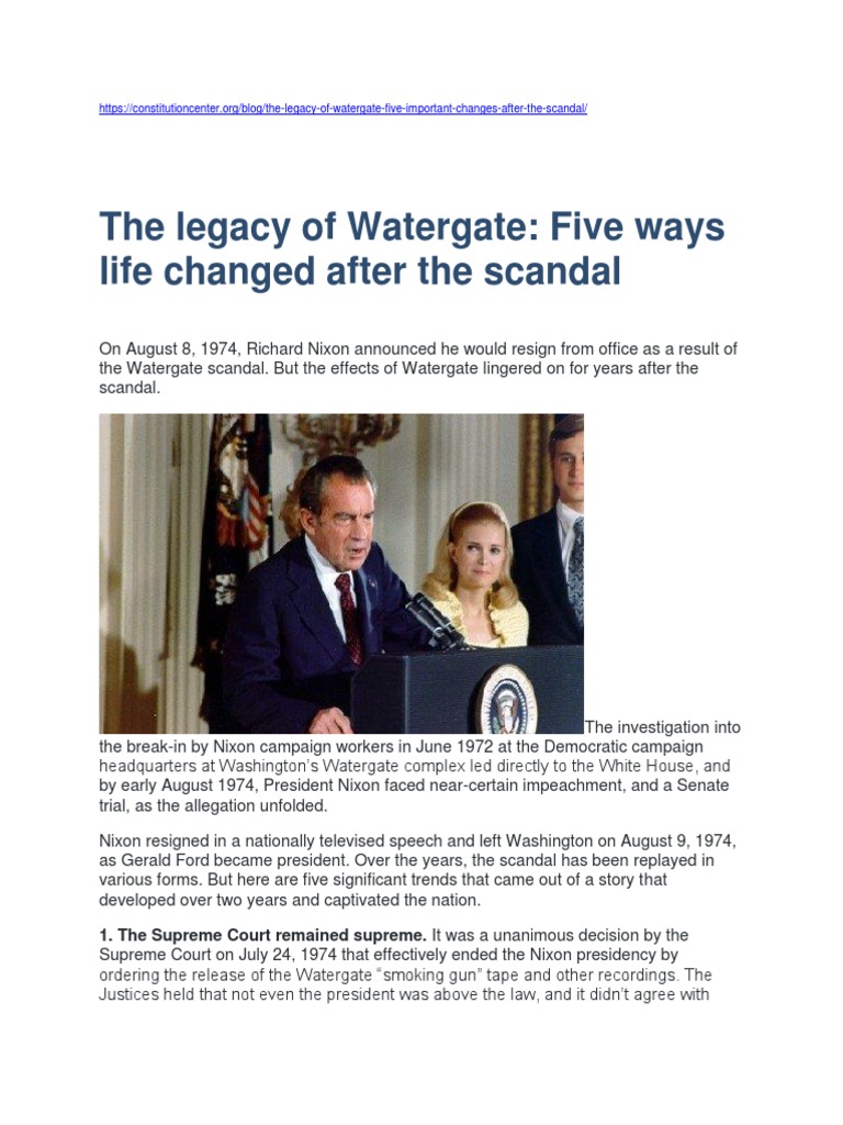 The Legacy of Watergate: Five Ways Life Changed After The Scandal | PDF ...