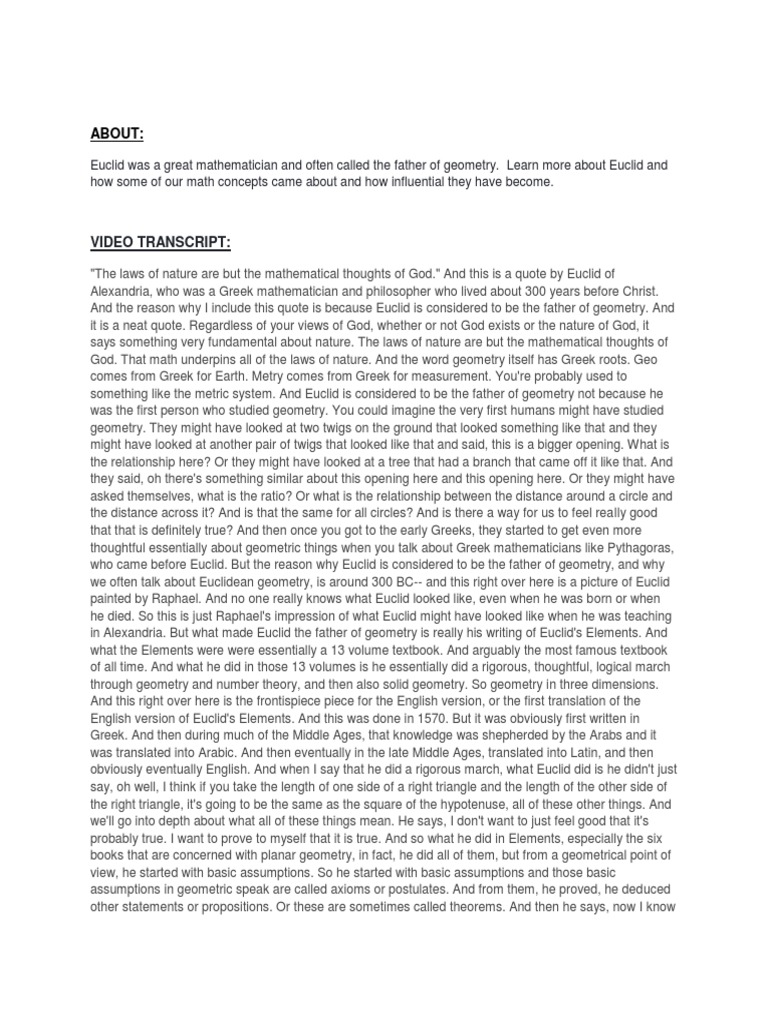 Euclid As The Father of Geometry | PDF | Axiom | Euclidean Geometry