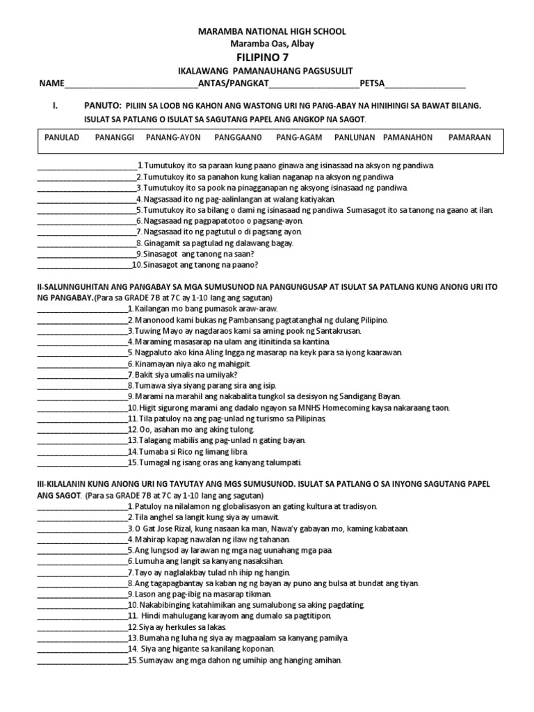 1st Grading Period (FILIPINO 7) | PDF