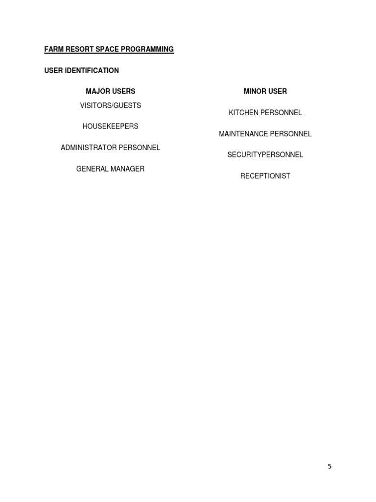 Farm Resort Space Programming | PDF