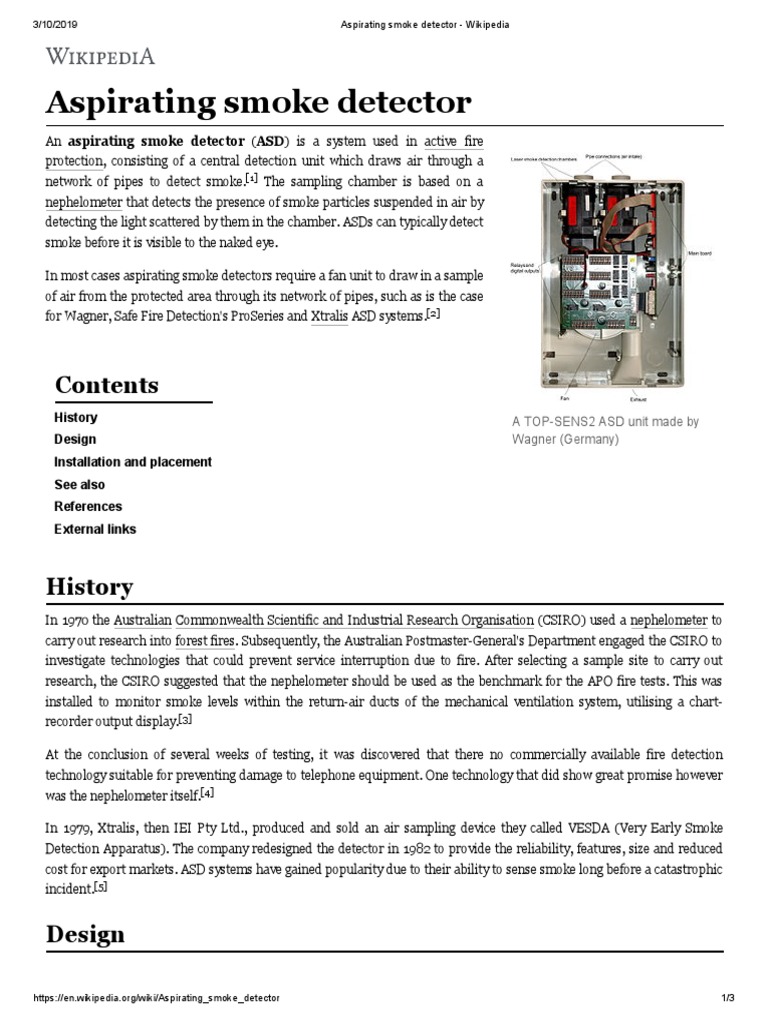Aspirating Smoke Detector - Wikipedia | PDF | Equipment | Prevention