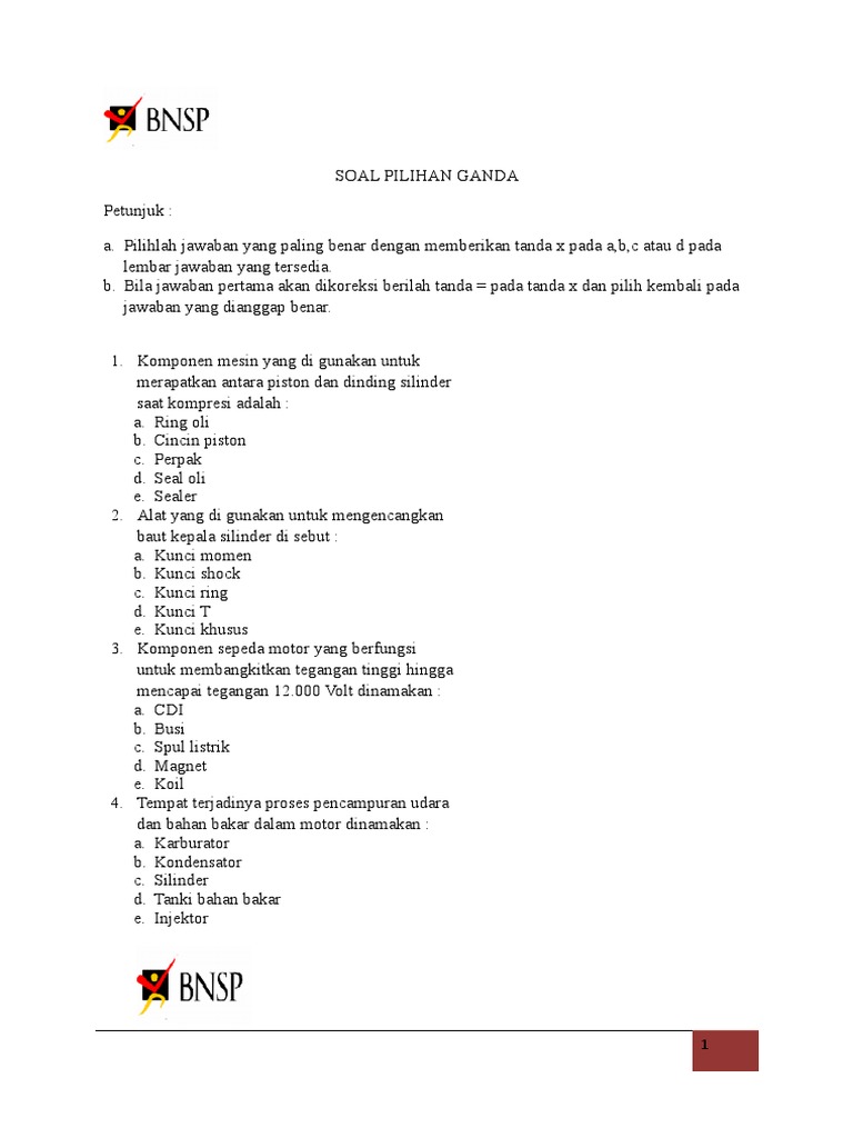 Soal Pilihan Ganda Engine | PDF