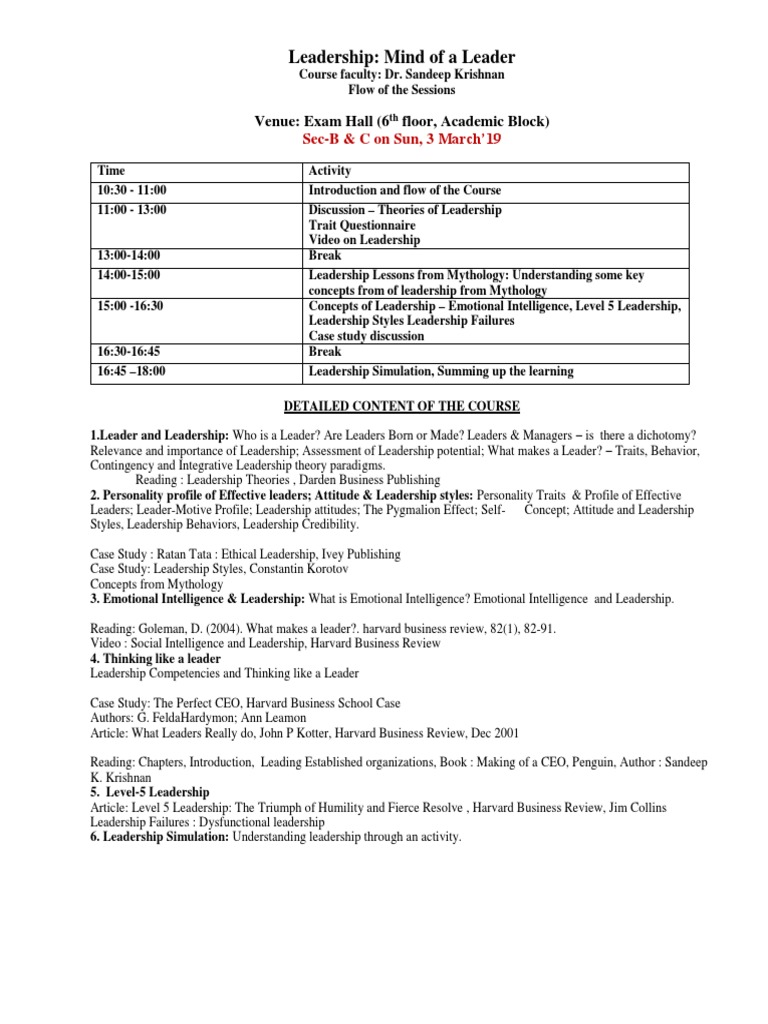Leadership Sessions Schedule | PDF | Emotional Intelligence | Leadership