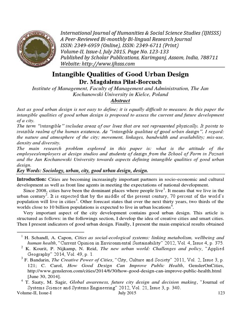 Intangible Qualities of A Good Urban Design | PDF | Urban Design | City