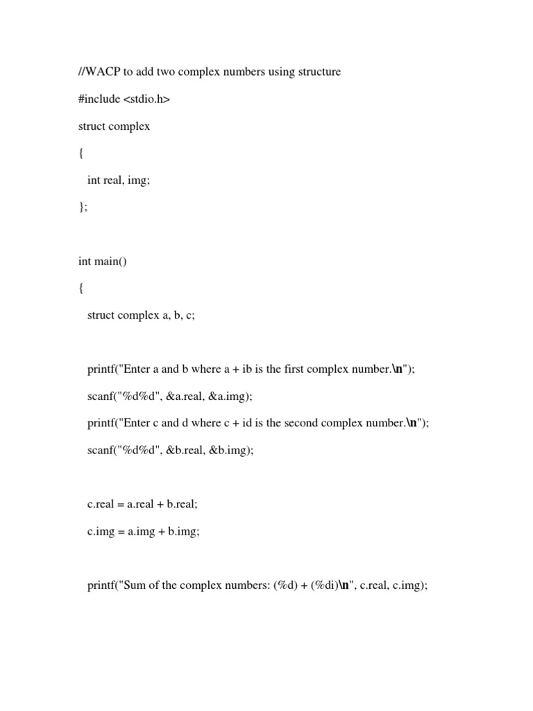 WACP To Add Two Complex Numbers Using Structure | PDF