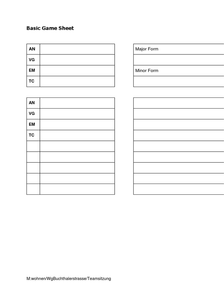 Basic Game Sheet: Major Form | PDF