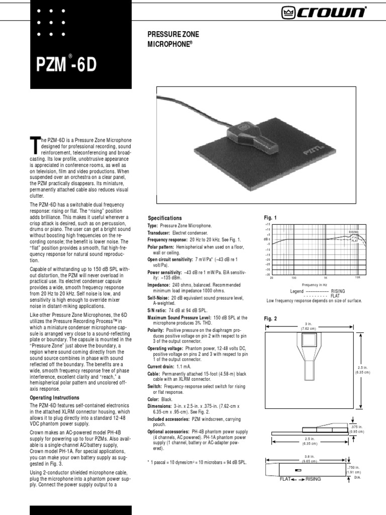 PZM - 6D: Pressure Zone Microphone | PDF | Microphone | Sound Technology