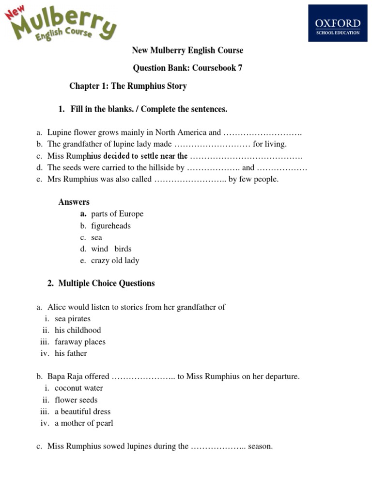 Mulberry English Coursebook 7 Answers | PDF
