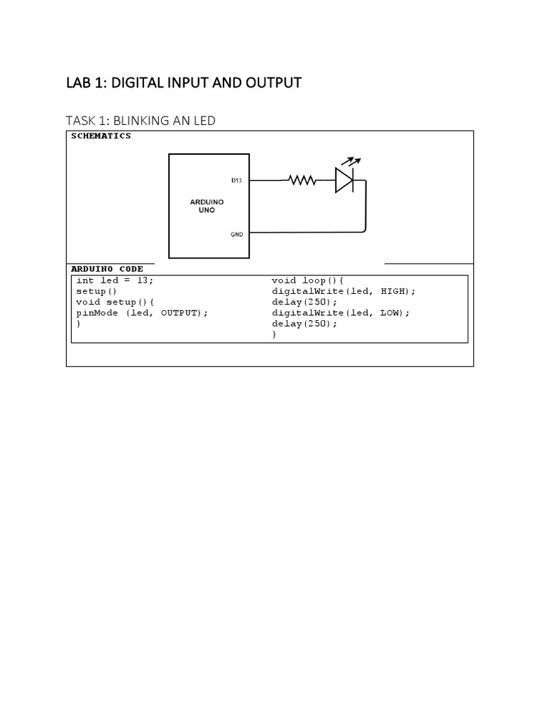 Lab 1: Digital Input and Output: Task 1: Blinking An Led | PDF | Computer Engineering | Areas Of ...