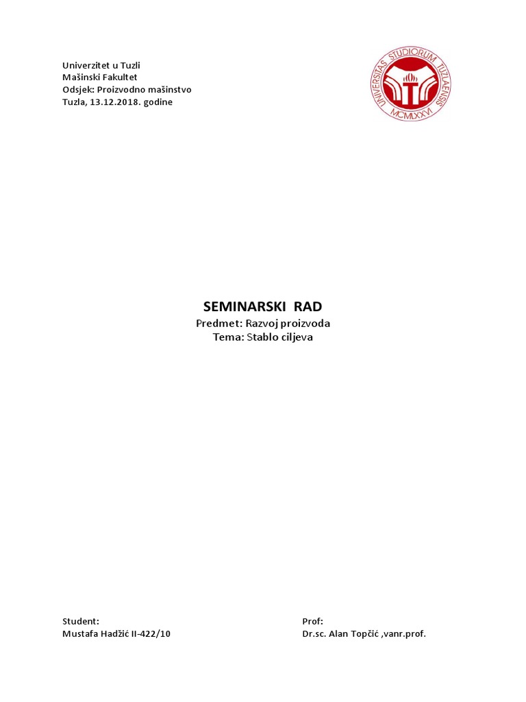 Seminarski Rad-Stablo Ciljeva | PDF