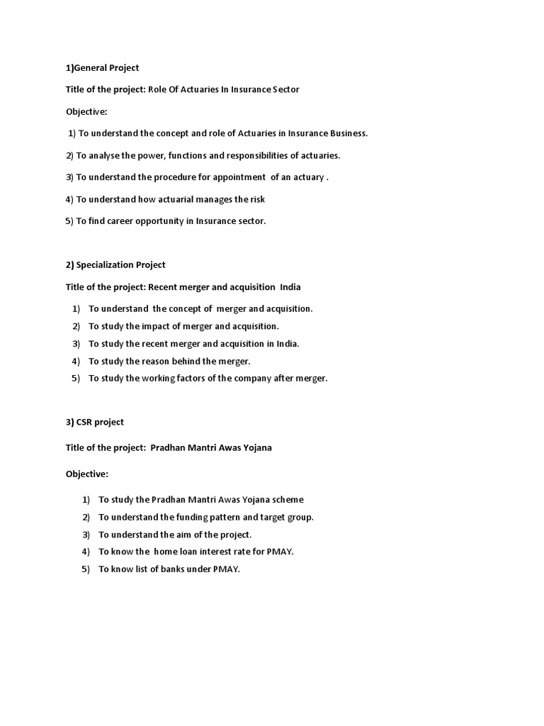 1) General Project Title of The Project: Role of Actuaries in Insurance ...