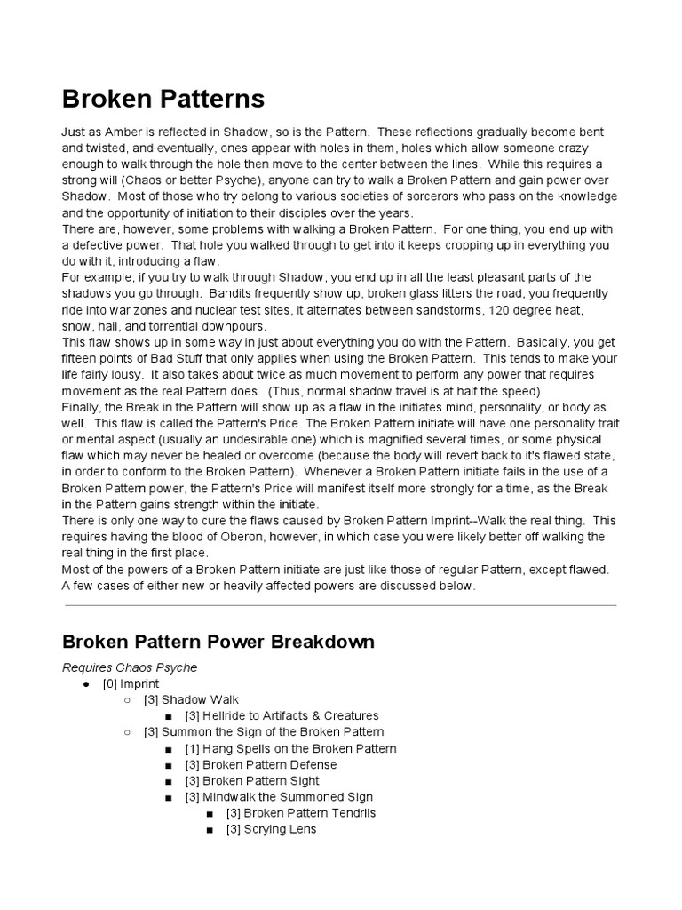 Broken Patterns Rules | PDF | Magician (Fantasy) | Leisure