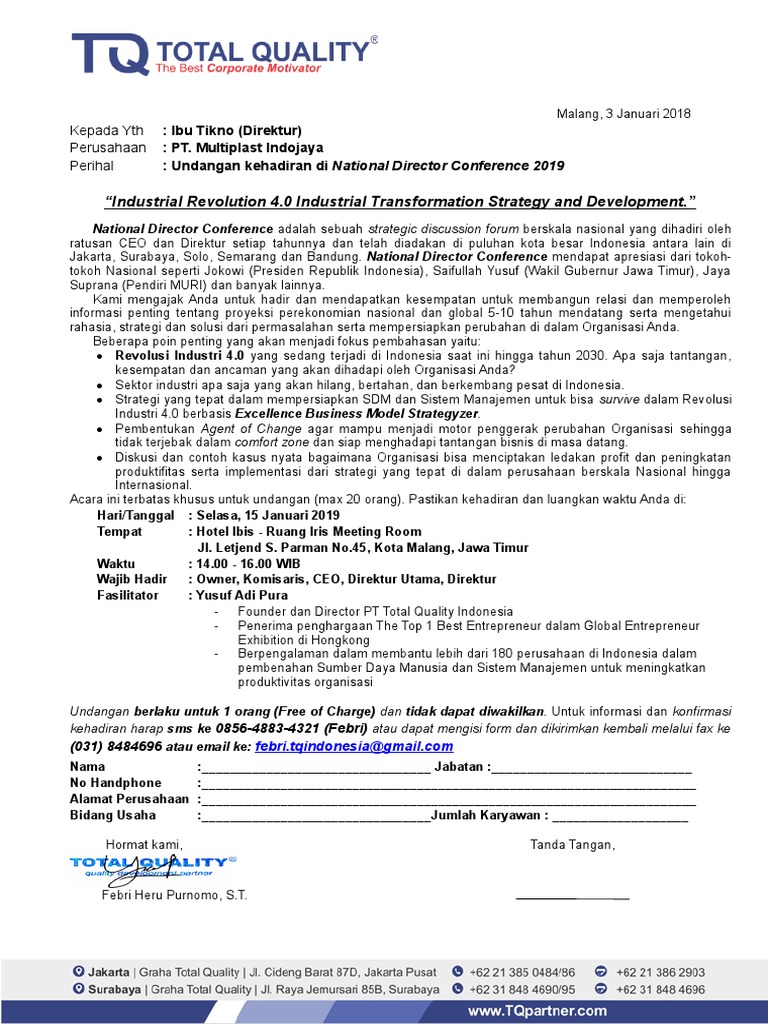 Undangan National Director Conference 2019 | PDF | Karier & Perkembangan