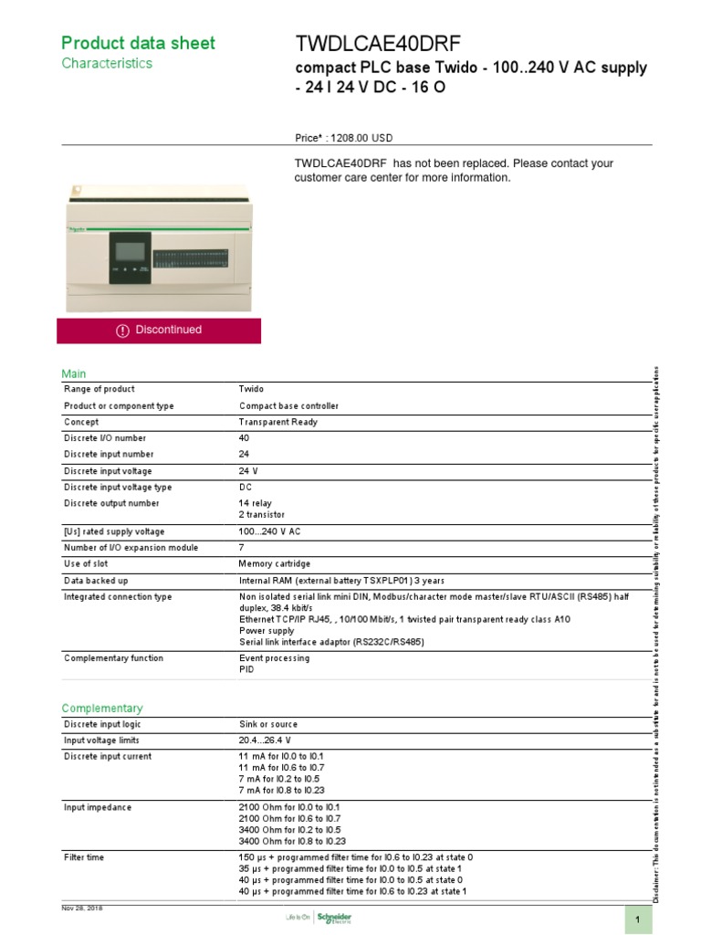 Twido - Programmable Controller - TWDLCAE40DRF | PDF | Relay | Direct Current