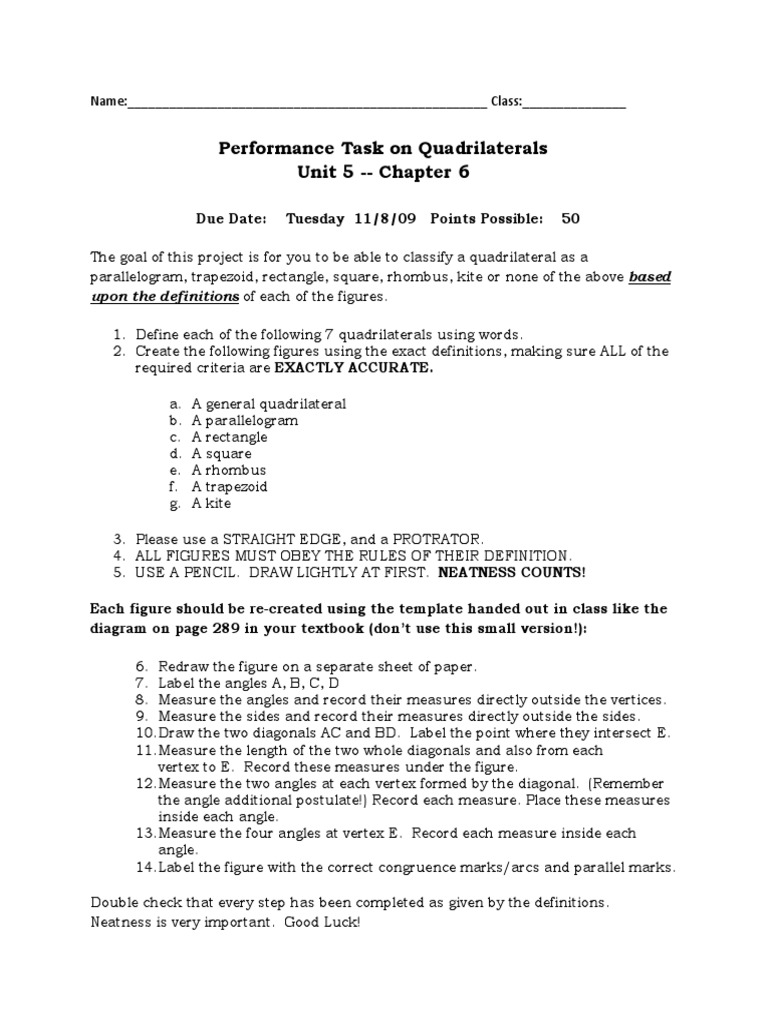 Performance Task On Quadrilaterals | PDF
