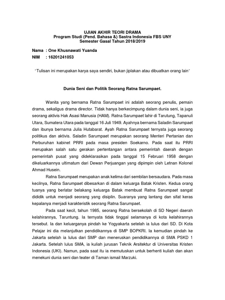 16201241053-One Khusnawati Yuanda-PBSI S 2016 | PDF | Seni